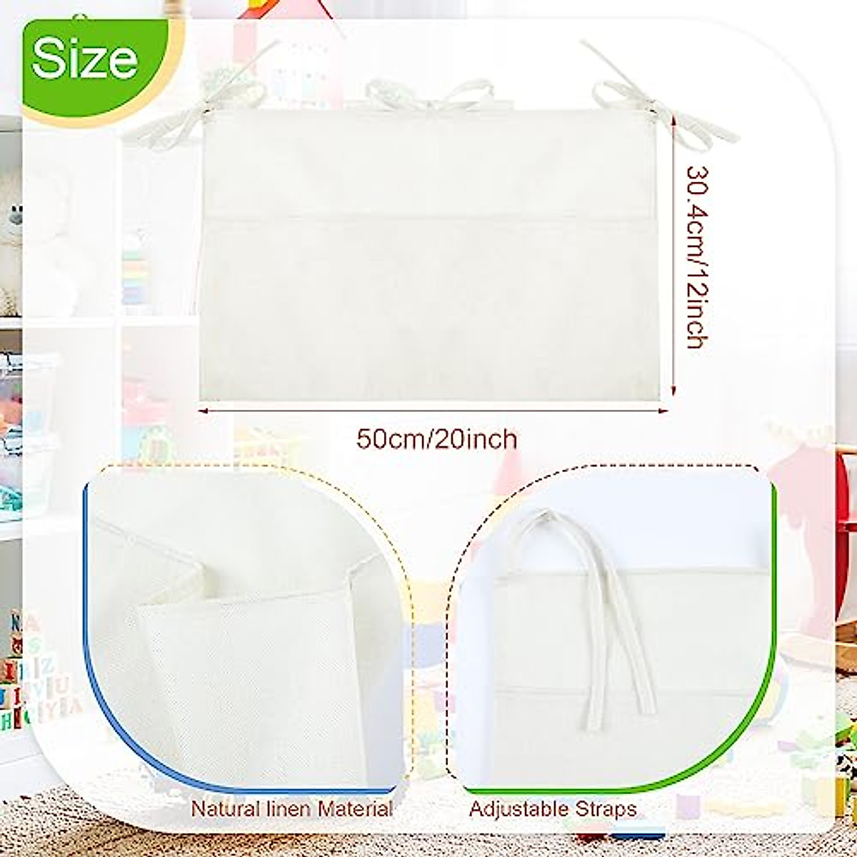 Windyun 4 Pcs Crib Organizer Hanging for Crib Hanging Storage Bag 2 Pockets Organizer Hanging Diaper Caddy Linen Diaper Holder Organizer Nursery Hanging Organizers for Baby Essentials Organization