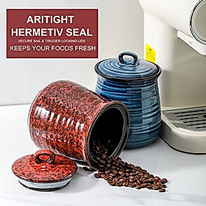 Hasense Ceramic Food Storage Jar, Coffee Canister with Lid, Cookie Candy Jar for Kitchen and Home, Serving for Dog Treat Sugar Loose Tea Flour Coffee Beans Rice Snack Storage 35 OZ Red