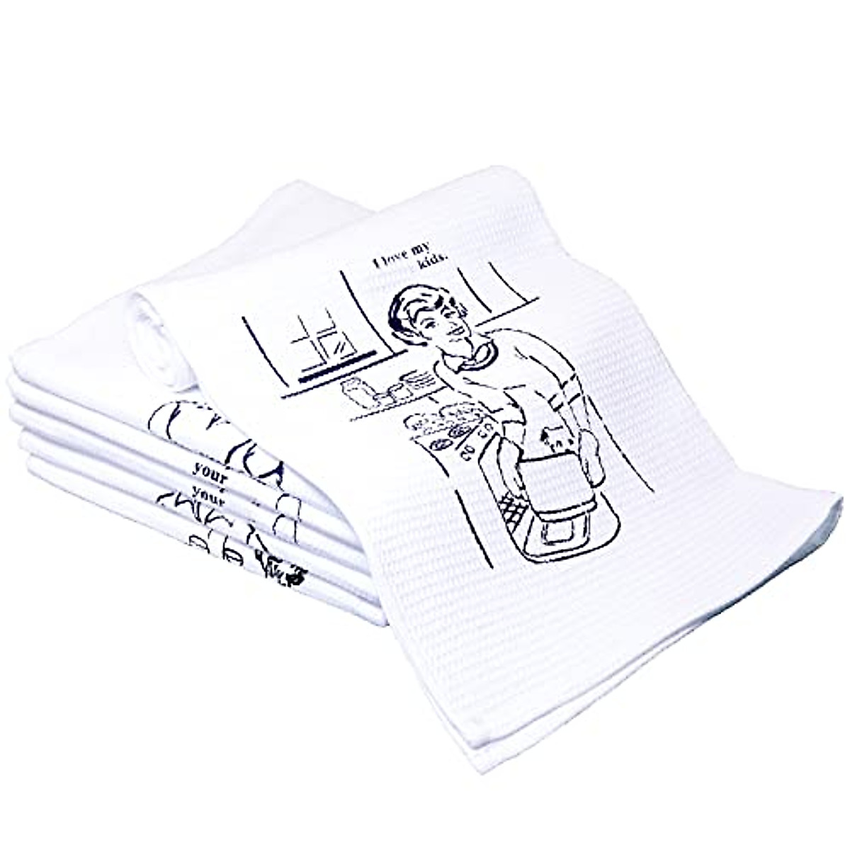 BOMBAXCEIBA Funny Kitchen Towels and Dishcloths Sets of 4,Gift for Mom, New Home Decorative Dish Towels for Women, Waffle Weave Tea Towels for Kitchen (17 x 25 Inches)