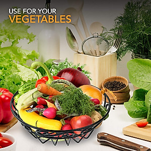 Kitchen Decor Fruit Basket Counter Egg Decorative Bowl Wire Metal Black Scroll Storage Tray by EASYVIEW