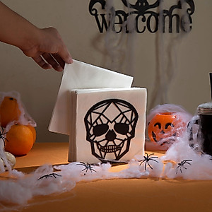 MyGift Matte Black Metal Halloween Napkin Holder with Cutout Skull Design, Dinner Cocktail Novelty Napkin Holder for Square Paper Napkin