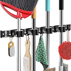 Piyl Broom Mop Holder Wall Mount, Hanger Mounted Metal Organization Garage Storage Garden Kitchen Tool Organizer for Home Goods