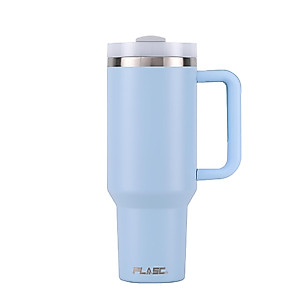FLASC 40 oz Tumbler With Handle and Straw | 100% Leakproof Insulated Tumbler With Lid and Straw | Includes ALL Accessories: Stainless Steel Straw, Silicon Boot, Straw Cover & Cleaner (Sky Blue)