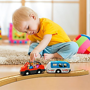 Magnetic Trains Cars Playset Wooden Train Track Accessories Station Wagon Train Set for Toddlers 3-5 Wooden Train Sets for Boys Ages 3-4-7 (Wagon Set)