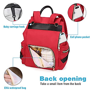 QIMIAOBABY Diaper Backpack, Waterproof Nylon Baby Nappy Storage Bag (Red)