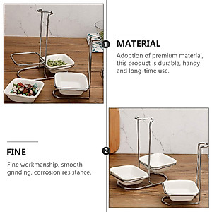 DOITOOL White Ceramic Double Ladle Spoon Rest Holder with Stainless Steel Rack Upright Utensil Holder for Stovetop Kitchen Counter Organization