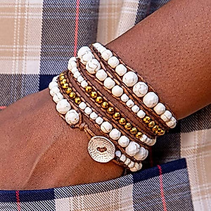 Spirit Wrist Eden Wrap Beaded Bracelets – Boho Bracelets for Women & Men – Gold Hematite + Brown Bead Bracelet – Handmade in Bali Women’s & Mens Bracelet – Great Gift for Women & Men
