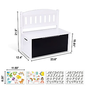 TOOKYLAND Toy Chest with Safety Hinged Lid, Wooden Toy Organizers and Storage with Blackboard, Seating Bench, Personalized Stickers
