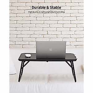 FISYOD Folding Laptop Table, Bed Table Lap Desk, Breakfast Tray Table, Portable Mini Picnic Study Reading Drawing Table, Folding in Half with Inner Storage Space (All Black)