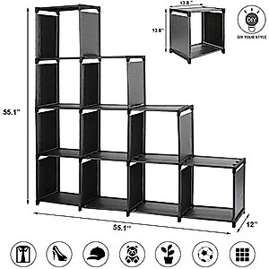 DazHom 10-Cube Storage Organizer Rack, Staircase Organizer Modular Bookcase, DIY Storage Organizer Closet Shelf, Bookcase in Living Room, Children’s Room, Bedroom for Toys and Daily Necessities, Black