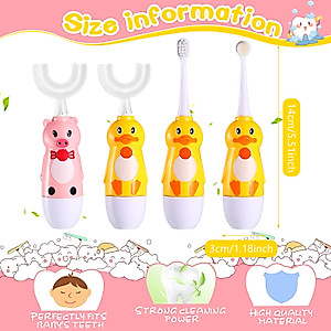 2 Pieces Kids U-Shaped Electric Toothbrush Automatic Toothbrushes Ultrasonic Kids Cartoon Toothbrush 360 Degree Whitening Kids with 3 Types of Brush Head (Yellow and Pink)