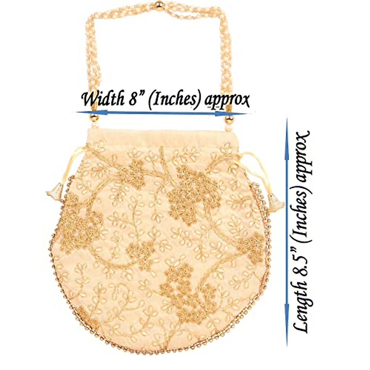 Touchstone NEW Indian Hand Embroidered Floral Shopping Gifts Jewelry Wedding Sweet Distribution Faux Pearls Strings Drawstring Pista Cream Pink Fancy Bag Purse Pouch Set Of 3 For Women.