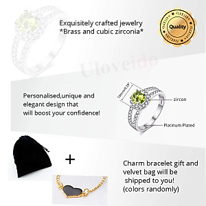 Uloveido 925 Sterling Silver Round Cubic Zirconia 2 Row Split Shank Ring, Solitaire Accent Wedding Engagement Jewelery SJ510 (White,Size 7)