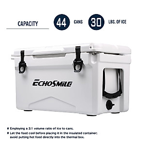 EchoSmile 25/30/35/40/75 Quart Rotomolded Cooler, 5 Days Protale Ice Cooler, Ice Chest Suit for BBQ, Camping, Pincnic, and Other Outdoor Activities (White, 30QT)