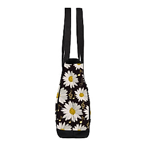 AUUXVA Flower Daisy Music Notes Pattern Canvas Tote Bags Zipper Closure Large Teacher Tote Women Handbag Tote Purse Shoulder Bag with Inner Pockets for Office, Travel