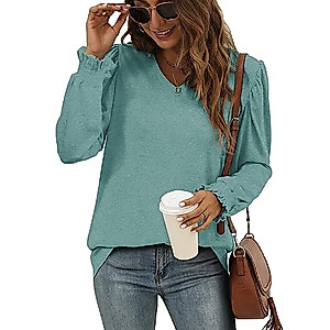 XIEERDUO Womens Oversized Sweatshirts Comfy V Neck Long sleeve Top Trendy Winter Solid Tunic Turquoise 2XL