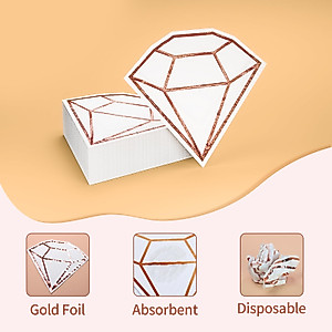 DYLIVeS Rose Gold Foiled Diamond Napkins, Diamond Shape Cocktail Paper Party Napkins Disposable for Baby Shower, Luncheon, Bridal Shower Birthday Party Supplies Decoration, 6.5 Inch (Pack of 50)