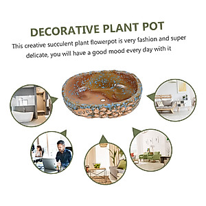 YARNOW 1pc Love with Office for Porcelain Cactus Planters Simple Bonsai Drainage Flowerpot Floral Shallow Glazed Adornment Garden Large Ceramic Vintage Gift Chic Style Succulent Hole