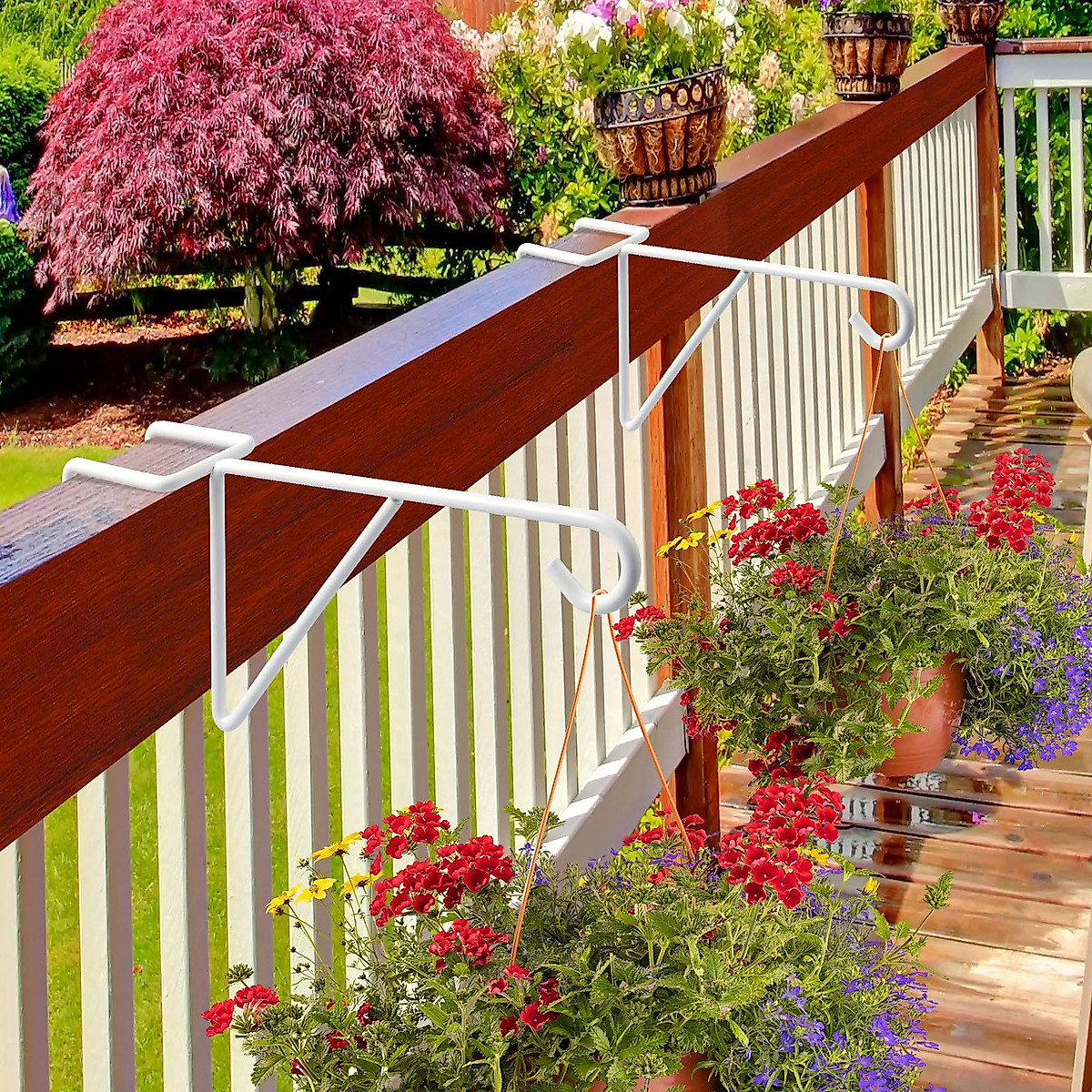 Gicare 4 Pack Vinyl Fence Hooks, Heavy Duty Durable White Fence Plant Hangers for Outdoor, Over The Fence Hooks, Patio Hooks for Hanging Plants, Flower Baskets, Bird feeders, Lights, Pool Equipment