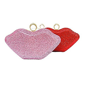 JU+ Women Lip Purses Evening Clutch Rhinestone Lips-Shaped Crossbody Bags Vintage Banquet Handbag(Red)
