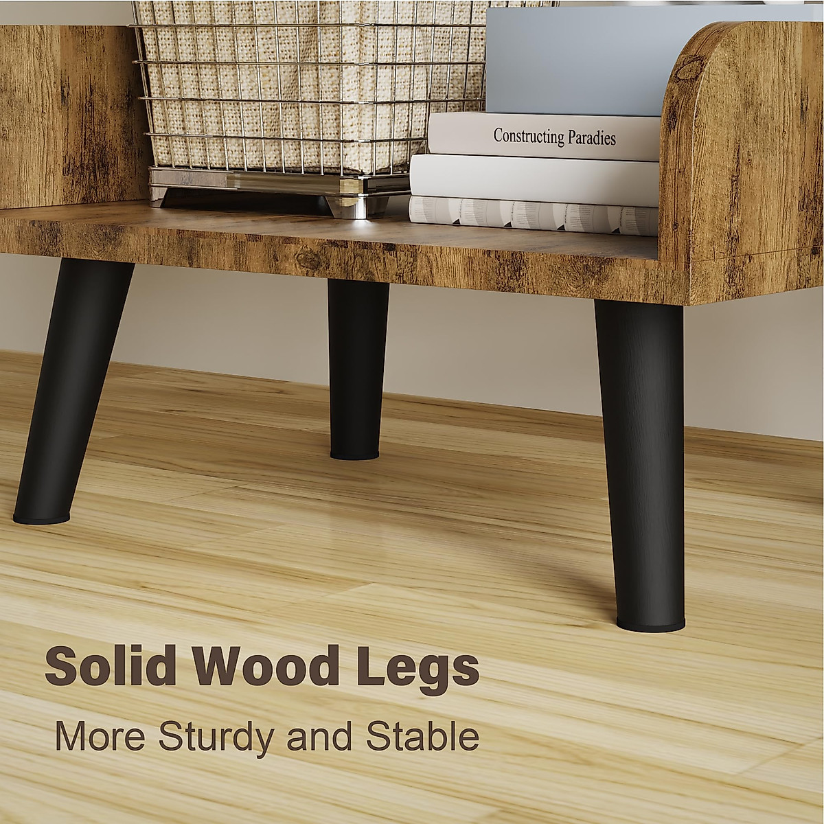 GYIIYUO Night Stands Set of 2 with Charging Station and Led Lights, Solid Wood Side Table with USB Ports and Outlets, Unique End Tables, for Bedroom, Rustic Brown