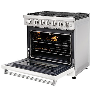KOSTCH 36 inch Professional Freestanding Pro-Style Natural Gas Range or Liquid Propane Gas Range with 6 Burners, 6.0 cu.ft. Oven Capacity, in Stainless Steel - KOS-36RG03M (White)