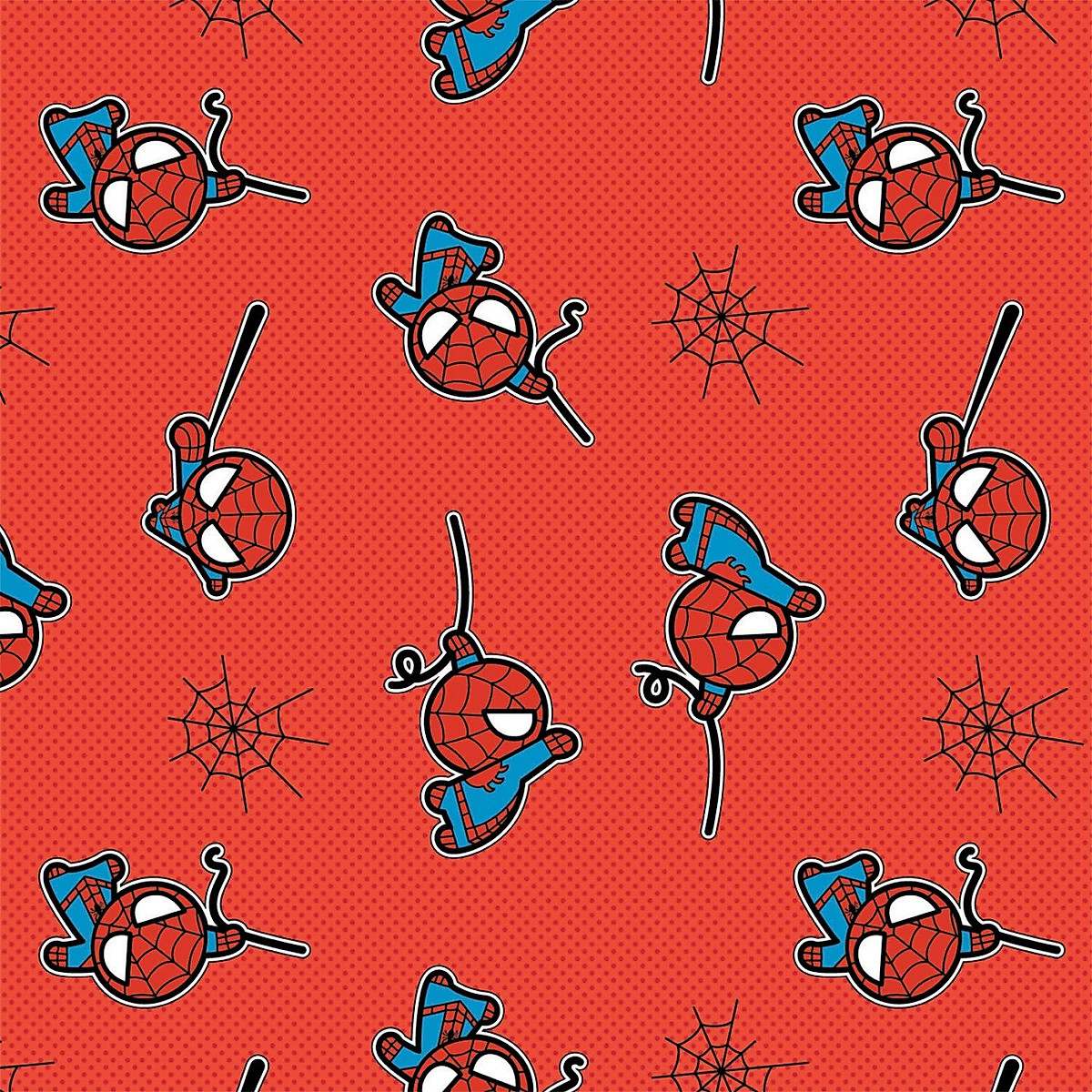 Camelot Fabrics Marvel Kawaii Spiderman Swinging Tossed Red Premium Quality 100% Cotton Fabric by 1/2 of a Yard.