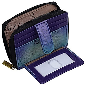 Anna by Anuschka Women's Hand-Painted Genuine Leather Zippered Organizer Wallet - Elephant Family