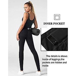 KNITI Black Thick High Waist Yoga Pants with Pockets - Tummy Control Workout Running Yoga Leggings for Women (as1, Alpha, l, Regular, Regular, Black)