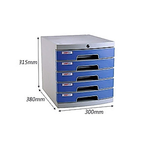 Flat File Cabinet,Desktop Lock Plastic Drawer Storage Organization, with Blank Label and 5 Drawers-Blue