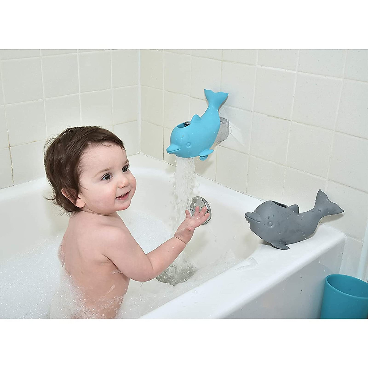 ALIBEBE Dolphin Bath Spout Cover Faucet Cover for Bathtub Baby Kids Soft Silicone Blue