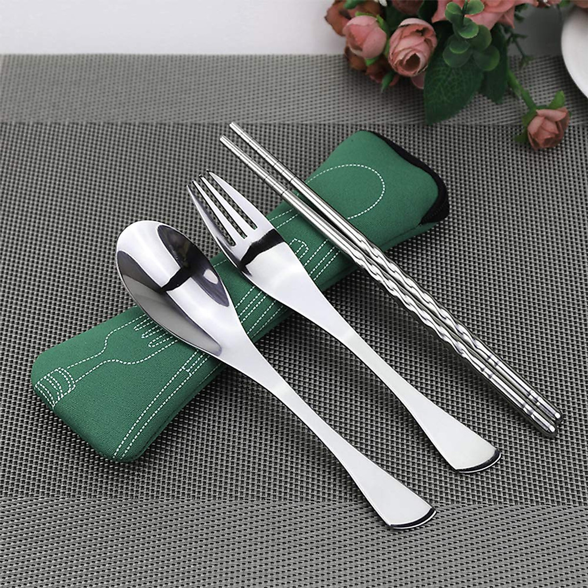 Bluelanss Portable Tableware Zipper Bag Outdoor Travel Camping Cutlery Pouch Storage Bag for Knife, Fork, Spoon, Tea Spoon, Chopsticks, Bottle Opener Green