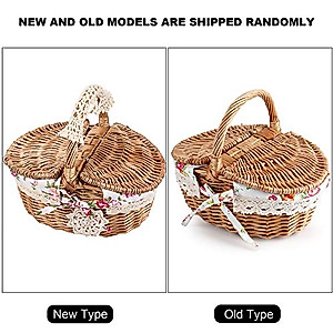Wicker Picnic Baskets with Handle and Lid, Double Lids Wicker Picnic Basket for Picnic Hiking Camping Family Gatherings Home Decor
