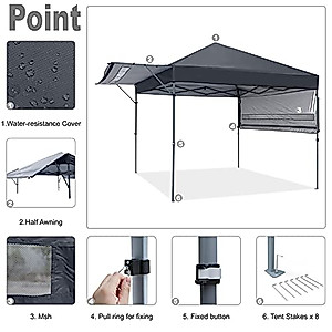 MASTERCANOPY 10x10 Pop-up Gazebo Canopy Tent with Double Awnings Dark Gray