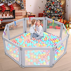 Dripex Foldable Baby Playpen, 71"×69" Play Pens for Babies and Toddlers, Safe Anti-Fall Play Yard with Gates, Baby Fence with Breathable Mesh, Indoor & Outdoor Kids Activity Center, Ash Grey