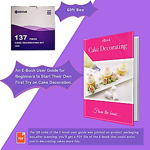 Cake Decorating Supplies Kit for Beginners, Set of 138, Baking Pastry Tools, 1 Turntable stand-55 Numbered Icing Tips with Pattern Chart, Angled Spatula, 8 Russian Piping nozzles-Baking Tools