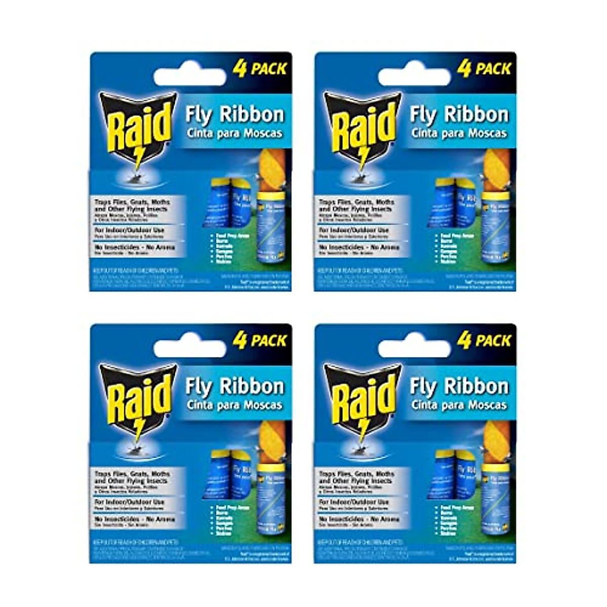 Raid® Fly Ribbon, Fly Traps for Indoors and Outdoors, 4 Pack