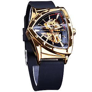 Winner Transparent Man Mechanical Watches Skeleton Dial Triangle Wrist Watch Silicone Strap Military Watch Punk Reloj Hombre