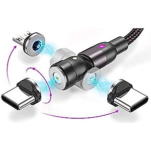 Statik Magnetic USB C Charging Cable 360 Charger Android 360 Magnetic Charging Cable - Micro-USB, 2 Type C Removable Connector Tips - 6FT Black