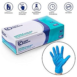Safe Health Blue Nitrile Exam Gloves, 100-Count S M L XL, 3.5 Mil Free of Powder-Latex, Disposable-Textured, Clinic-Office-Daily, Medical, First-Aid, Clinics, Medium (M) Box 100, FIY1062G