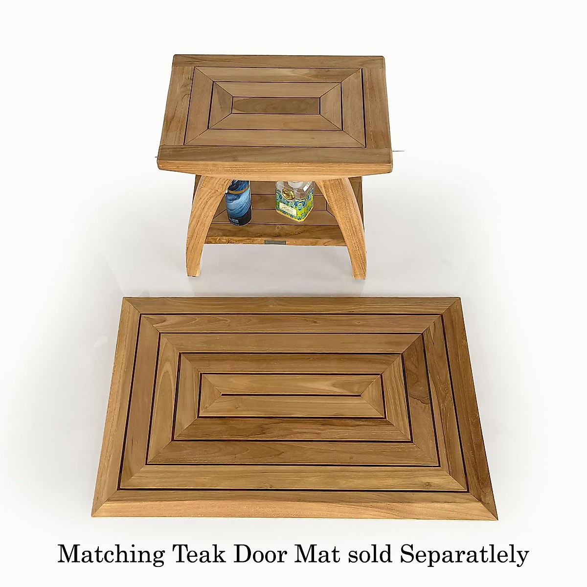 Indonesian Teak Shower Bench with Shelf 18 Inch Stool | Teak Wood Shower Stool & Spa| Waterproof Shower Bench for Indoor and Outdoor Use| Bathroom Stools for Adults Sitting