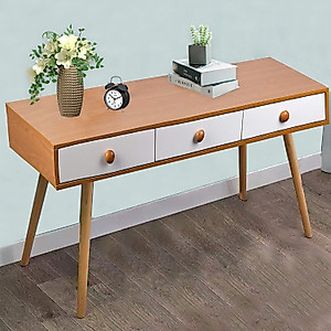 CERBIOR Writing Computer Desk, Laptop Notebook PC Workstation with 3 Drawers, Modern Simple Study Makeup Vanity Table Modern Furniture for Home Office, Burlywood