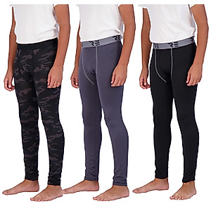 3 Pack: Boys Compression Pants Gym Sports Running Skin Tights Leggings Active Athletic Sports Workout Winter Thermal Cold Base Layer Long Johns Football Rash Guard Basketball-Set 5, XL (14/16)