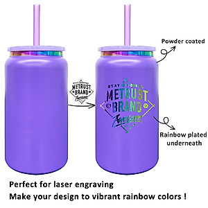 Glass Cups with Lids and Straws, 16 oz Stainless Steel Cups, Insulated Skinny Tumbler, Powder Coated Travel Mugs for Laser Engrave, Iced Coffee Cup for Smoothie Water DIY Gift (Purple,1 pack)