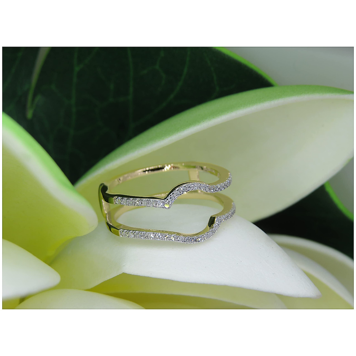 Dazzlingrock Collection 0.20 Carat (ctw) Round White Diamond Anniversary Wedding Enhancer Guard Double Ring 1/5 CT, 14K Yellow Gold, Size 8.5