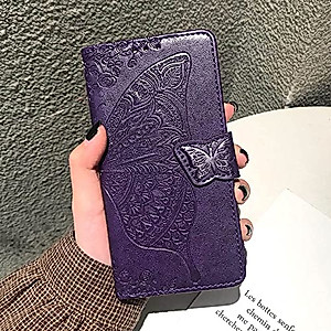KRHGEIK Wallet Case for iPhone SE 2020/SE 2022/iPhone 8/iPhone 7,Women Butterfly Embossed PU Leather Stand Card Slots Wrist Strap Flip Folio Cover for iPhone 6/6S/7/8/SE 2nd/SE 3rd Gen (Purple)