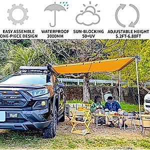 DANCHEL OUTDOOR Car Awning Pull-Out Roof Rack Vehicle Awning UPF50+ Sun Shelter Canopy for SUV Truck Camper Overland Camping, 4.9x6.5ft Khaki