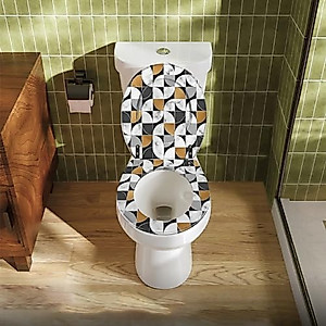 Round Toilet Seat Marble Repeating marble texture Geometry floor Mosaic Resin Toilet Seat with Quietly Close Quick Release Hinges Decorative Toilet Seat with Cover Easy to Clean and Install