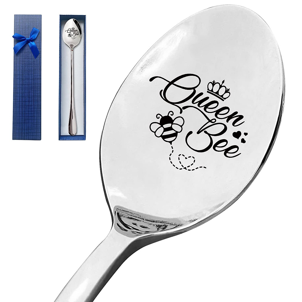 HSSPIRITZ Queen Bee Funny Engraved Stainless Steel Spoon,Funny Bee Themed Gifts for Bee Lovers,Bestie,Sisters Gift,Gifts for Women, Girls,Girlfriends,Friends,Families on Birthday,Valentine, Christmas