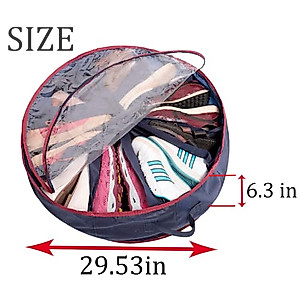 Japarismo Under Bed Shoe Storage Round Shape Organizer Sturdy Zippers Clear Cover Solution Bag Bedroom Containers Dust Shield Box (Round Navy (2 sets))